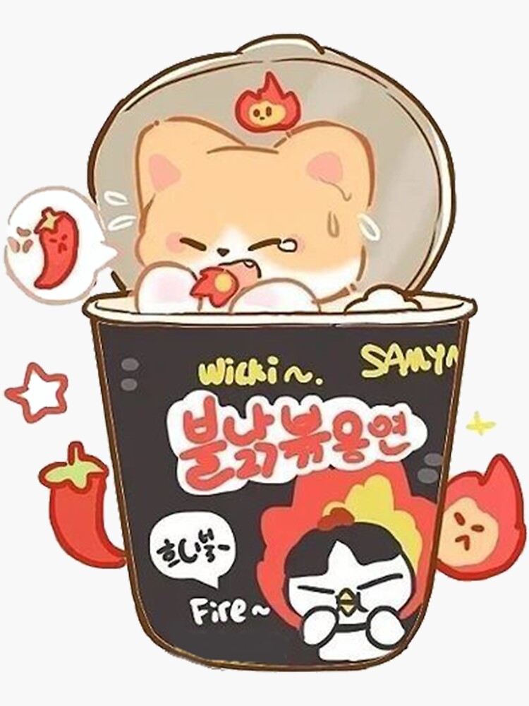 "Buldak Korean Ramen Noodles Shiba" Sticker for Sale by Nachosbuenos ...