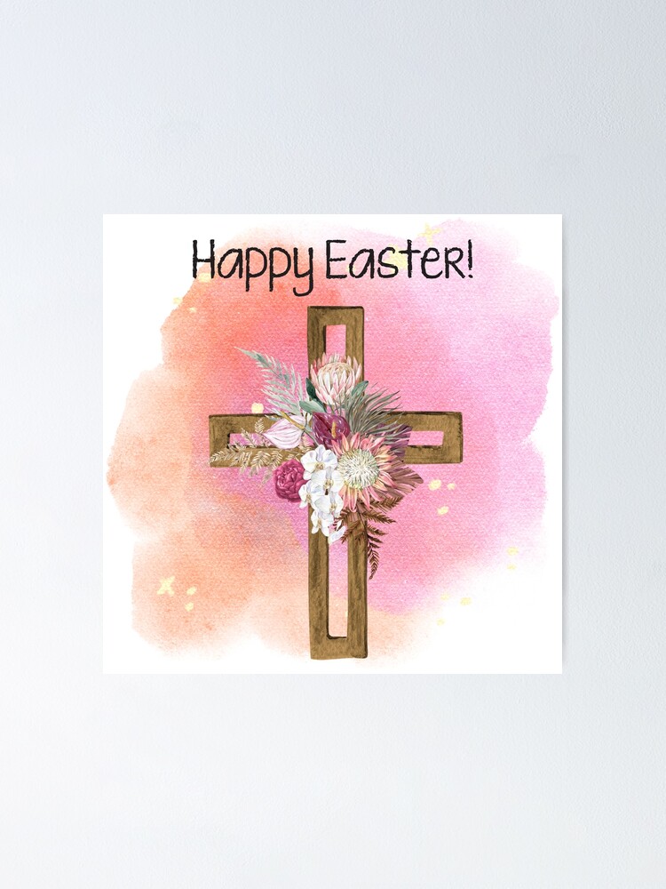 "Happy Easter Wood Cross" Poster for Sale by StewardshipDigs | Redbubble