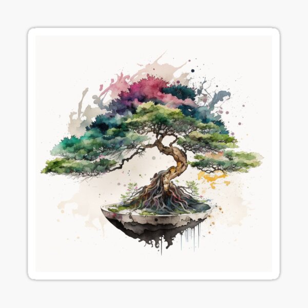 "bonsai tree watercolor" Sticker for Sale by shokA Design | Redbubble