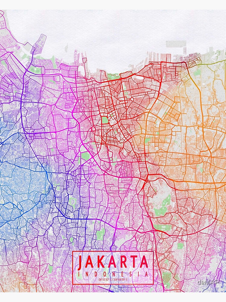 Jakarta City Map of Indonesia - Colorful Premium Matte Vertical Poster ...