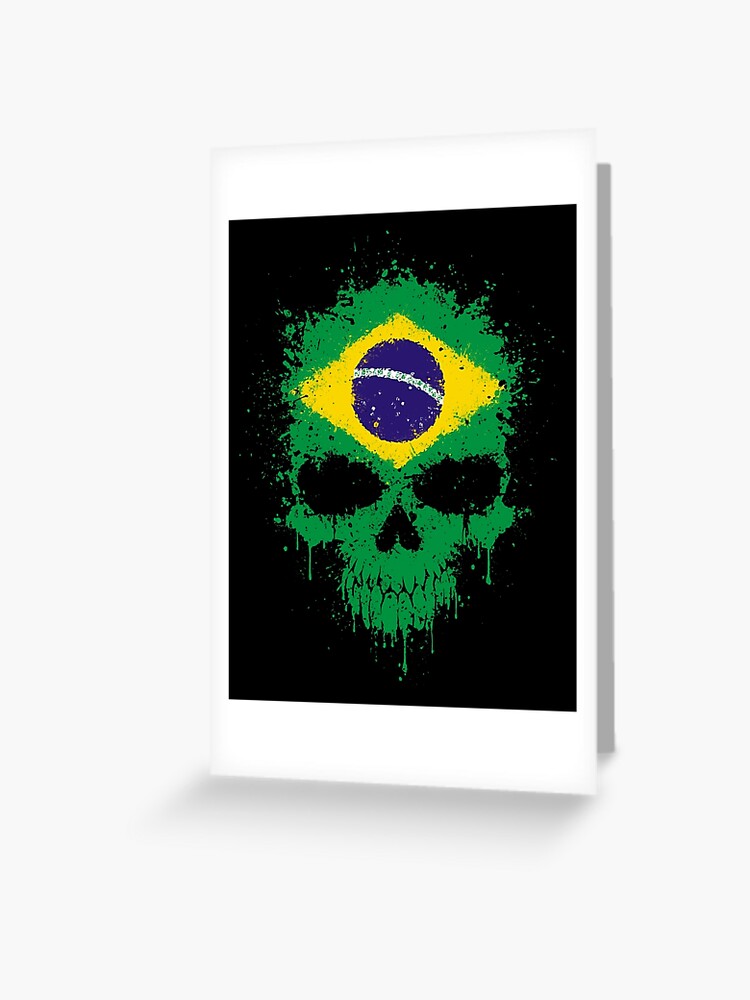 "Chaotic Brazilian Flag Splatter Skull" Greeting Card for Sale by jeff ...