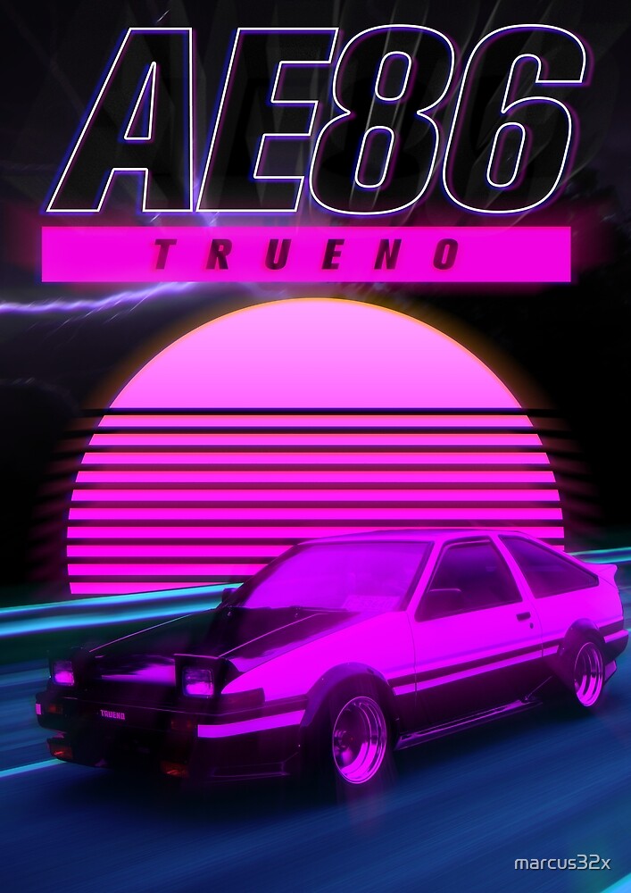 "AE86 RETRO SYNTHWAVE POSTER" by marcus32x | Redbubble