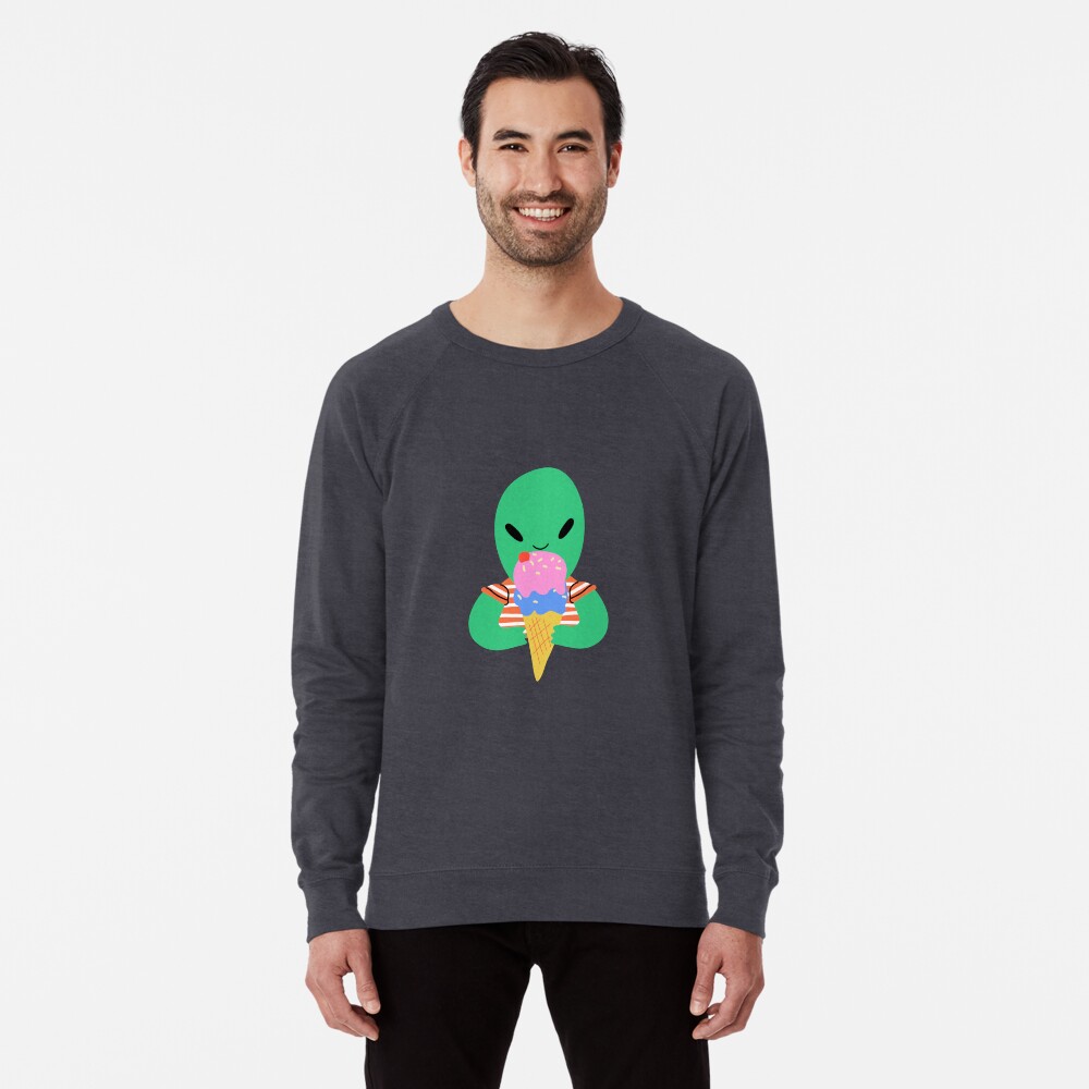 "A green alien eats ice cream" Sticker for Sale by Ichi-100 | Redbubble