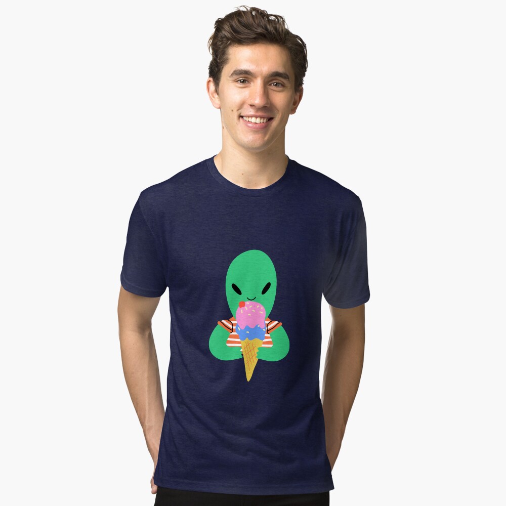 "A green alien eats ice cream" Essential T-Shirt for Sale by Ichi-100 | Redbubble