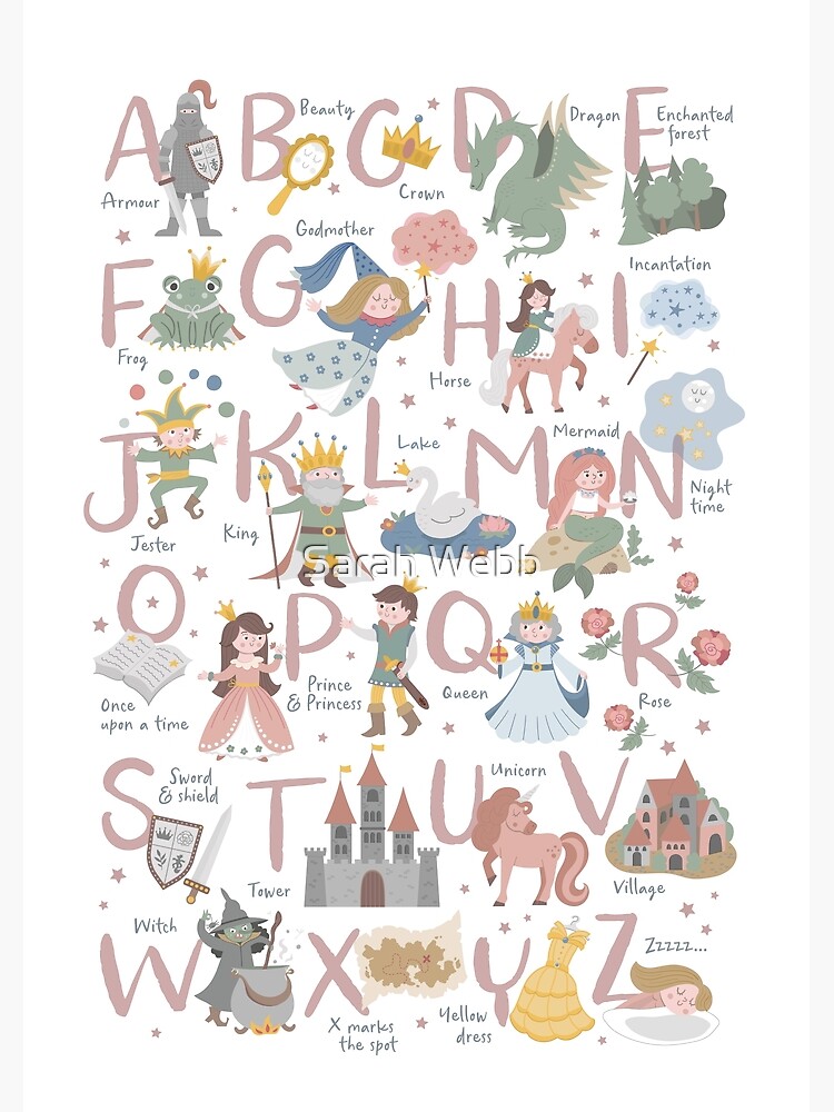 "Fairy tale alphabet, magical fairytale ABC in pink and pastel colors ...