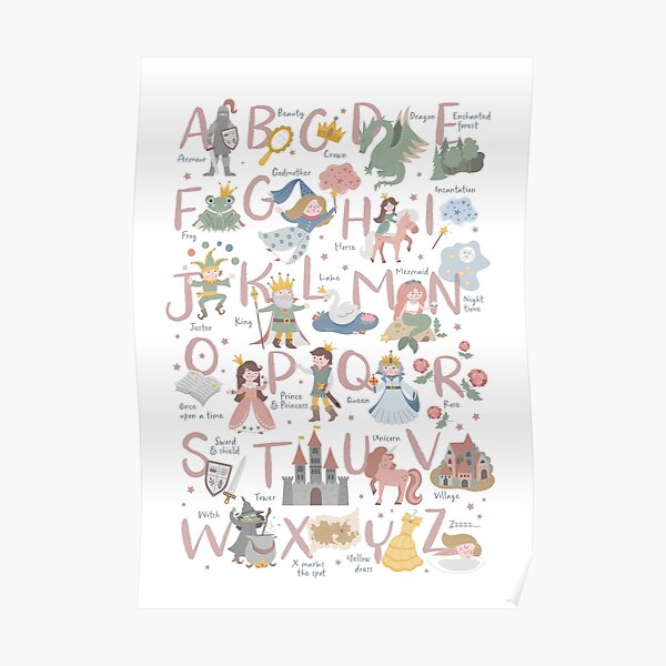 "Fairy tale alphabet, magical fairytale ABC in pink and pastel colors ...