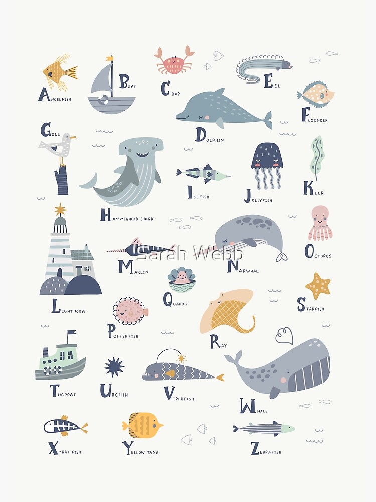 "Ocean sea animals alphabet in dark blue" Poster for Sale by Sarah Webb ...