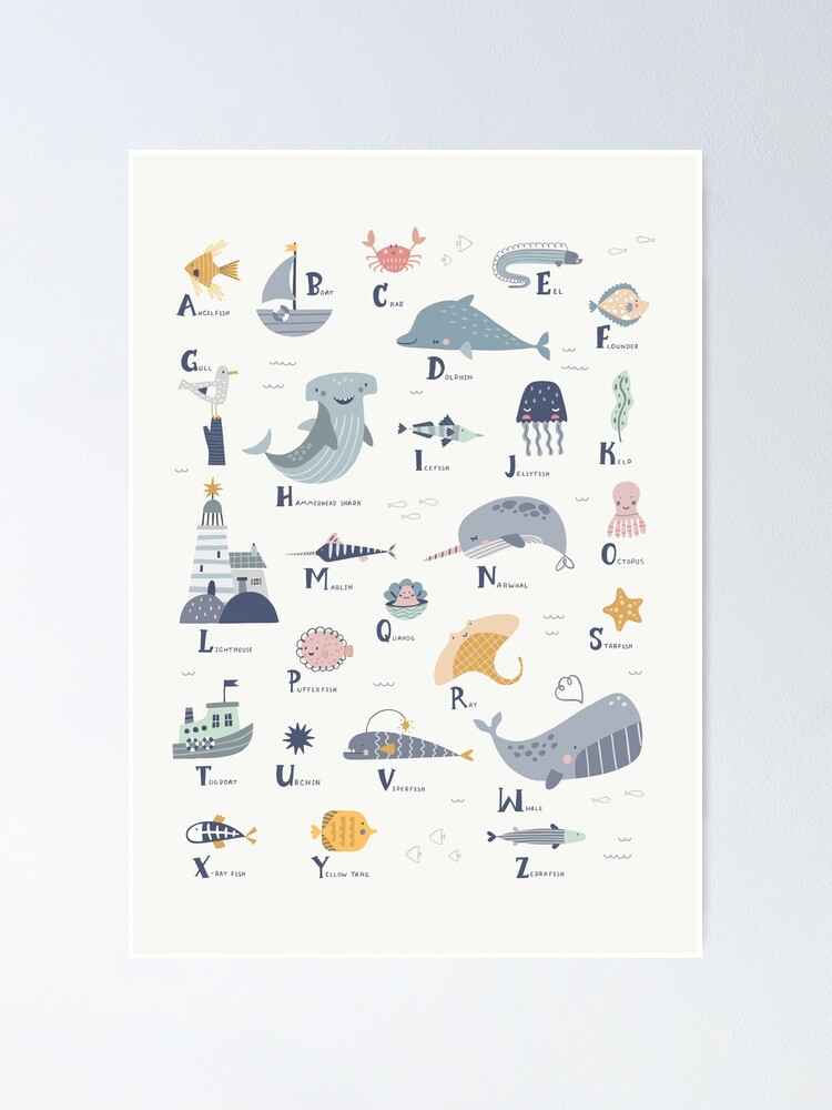 "Ocean sea animals alphabet in dark blue" Poster for Sale by Sarah Webb ...
