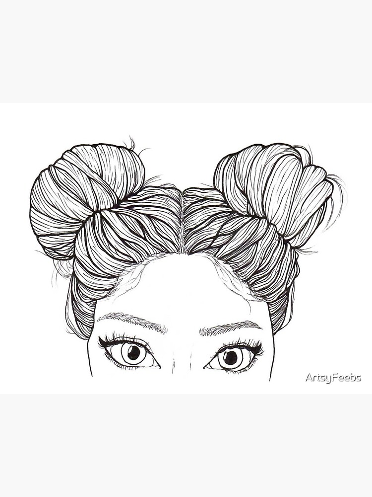 "Bun Girl Tumblr Outline" Art Print by ArtsyFeebs | Redbubble