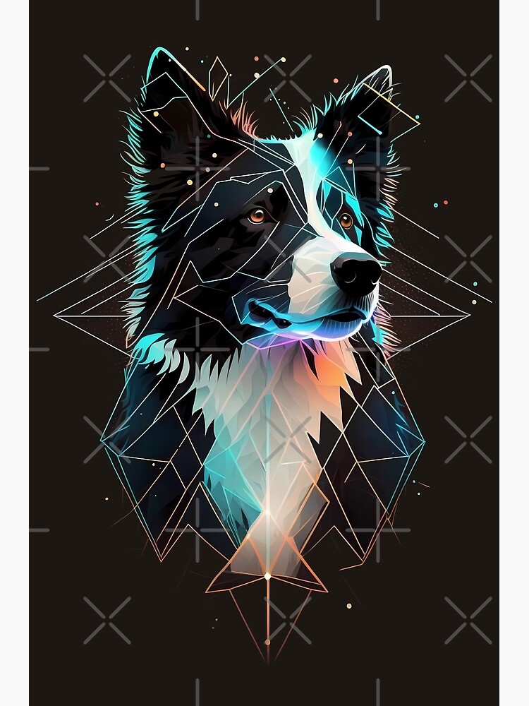 Vintage Neon 80s Retrowave Border Collie Dog Premium Matte Vertical ...