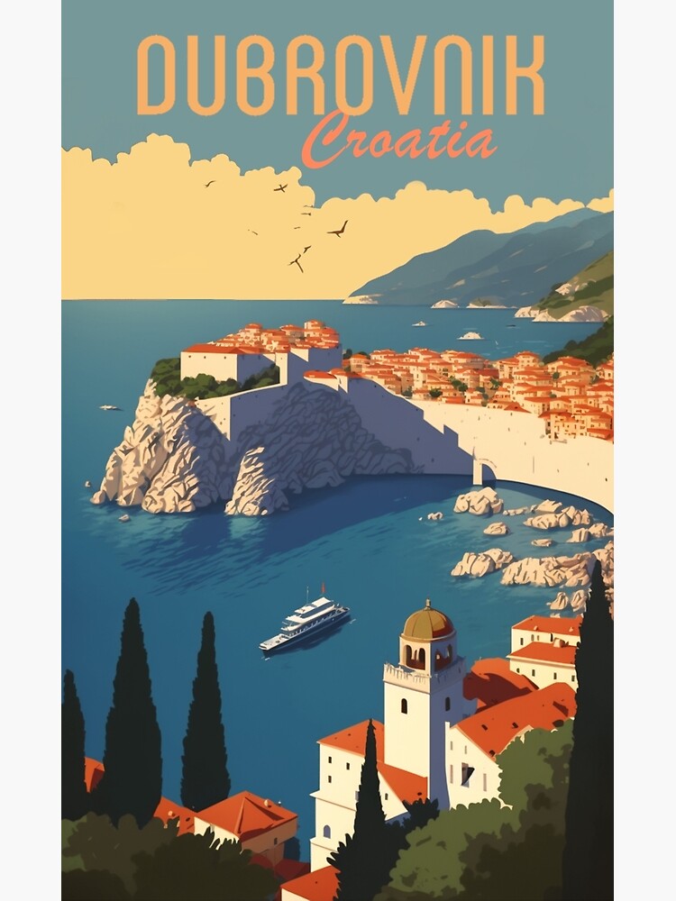 "\Dubrovnik Croatia Retro Travel Poster" Postcard for Sale by ...