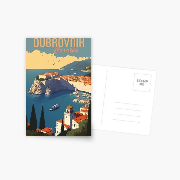 "\Dubrovnik Croatia Retro Travel Poster" Postcard for Sale by ...