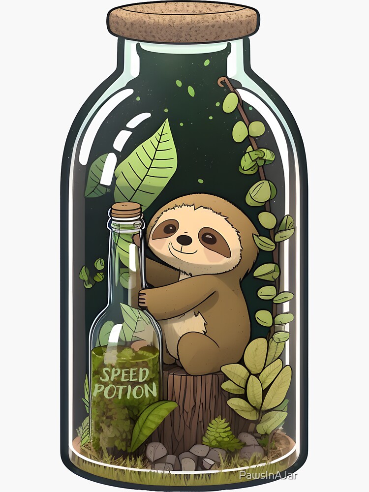"Sloth in a Jar Enjoying Speed Potion" Sticker for Sale by PawsInAJar ...