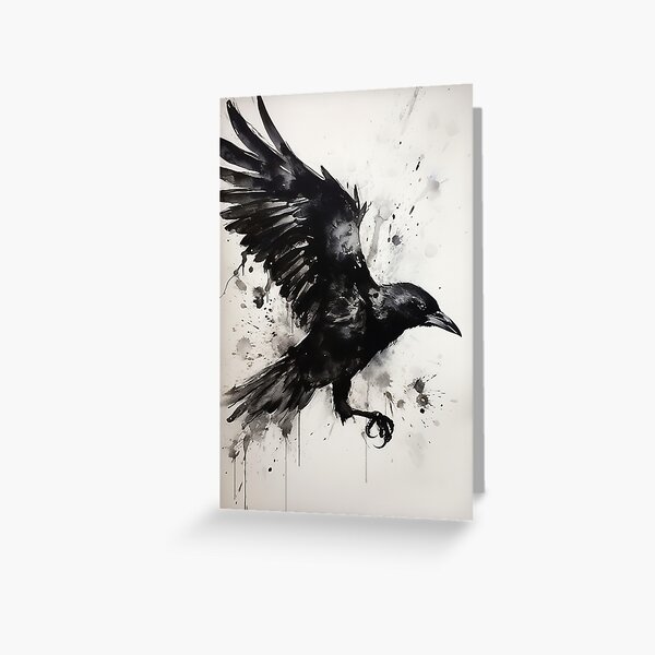 "Japanese Ink Art Crow" Greeting Card for Sale by Wenkafonte | Redbubble