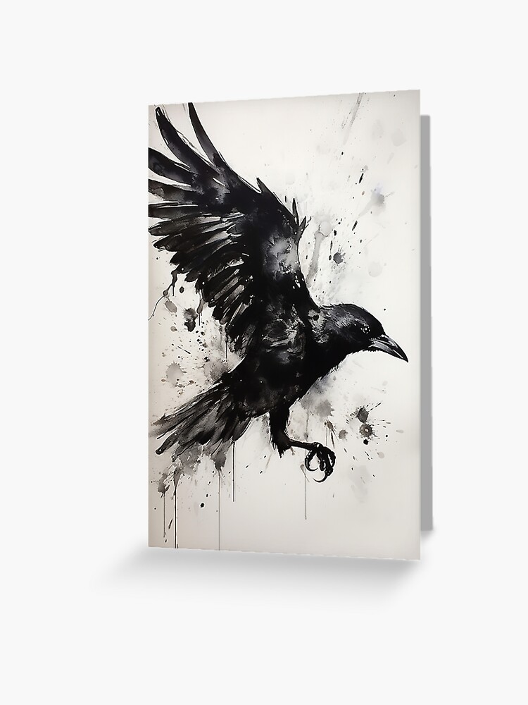 "Japanese Ink Art Crow" Greeting Card for Sale by Wenkafonte | Redbubble