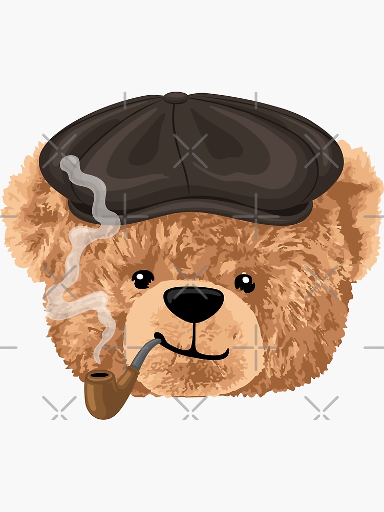 "Teddy bear smile face with tobacco pipe" Sticker for Sale by Artdetoer ...