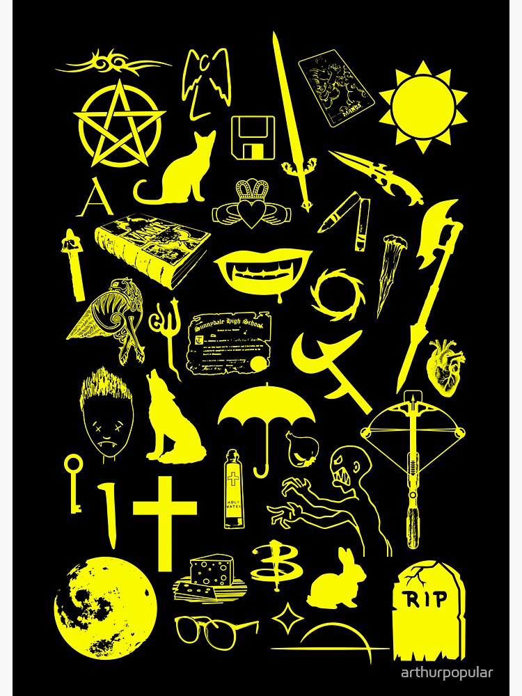 "Buffy Symbology, Yellow" Sticker for Sale by arthurpopular | Redbubble