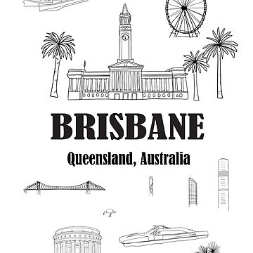 "Brisbane Poster, Australian Artwork, Brisbane city icons " Sticker for ...