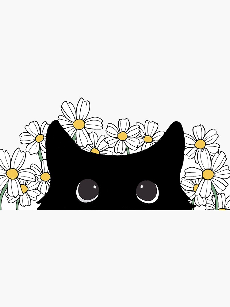 "Black Cat & Daisies" Sticker for Sale by melironi | Redbubble