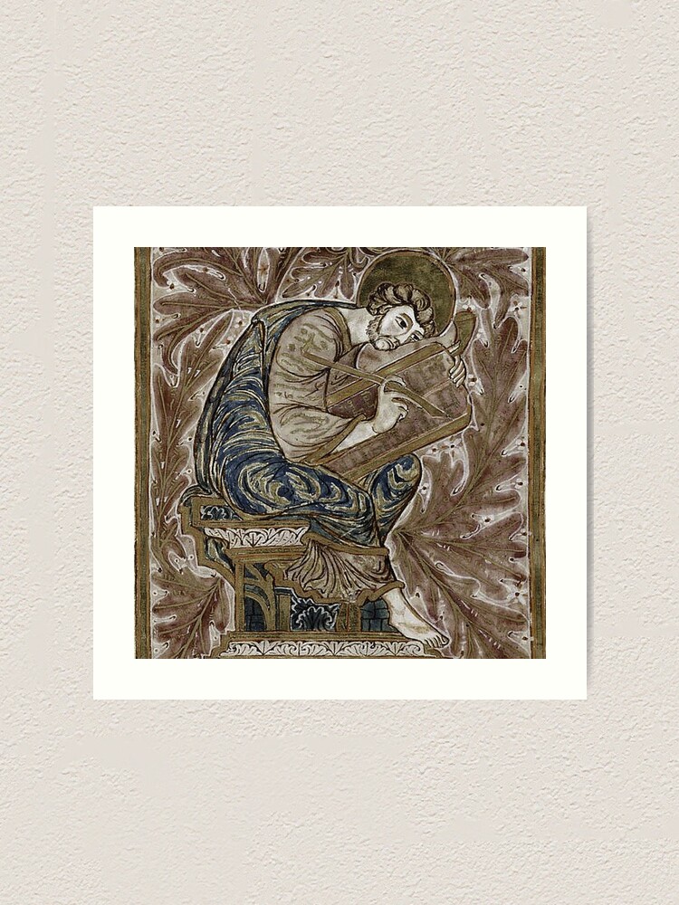"Medieval Design Portraying Saint Luke Writing on a Scroll" Art Print ...