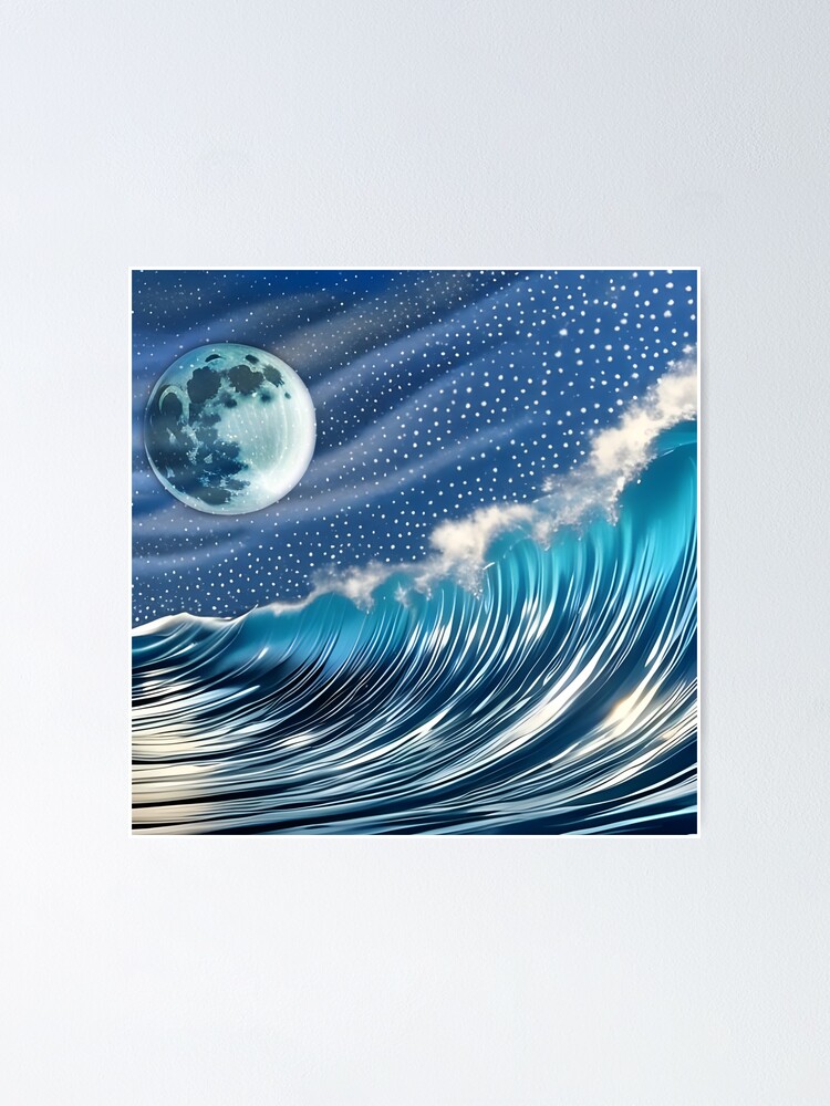 "Midnight Tidal wave, ink drawing, Ai Generated Art " Poster for Sale ...