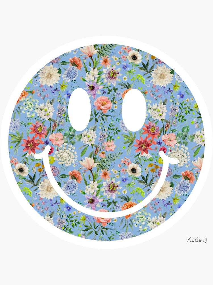 "Blue Floral Preppy Smiley Face" Sticker for Sale by Kathryn Volmert ...