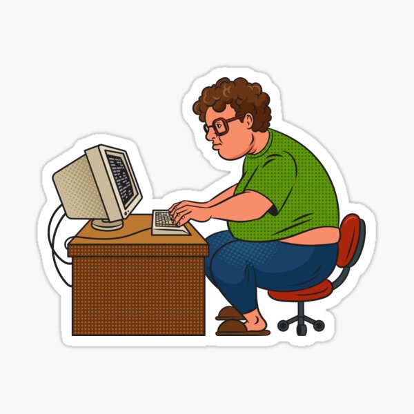 "fat programmer with glasses comic pop art vector" Sticker for Sale by ...