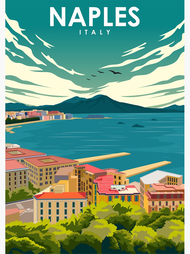 "Naples Italy Vintage Colorful Minimal Retro Travel Poster" Sticker for ...