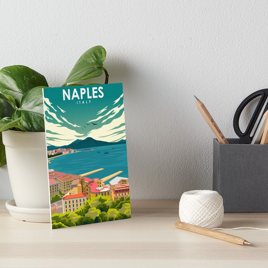 "Naples Italy Vintage Colorful Minimal Retro Travel Poster" Sticker for ...