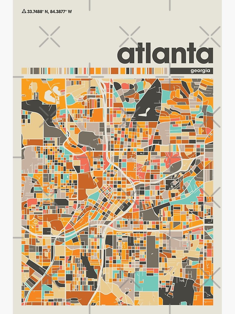 Atlanta Colorful Map, City Of Atlanta Map Premium Matte Vertical ...