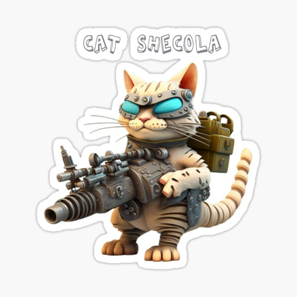 "cat shecola machine gun" Sticker for Sale by Memowin | Redbubble