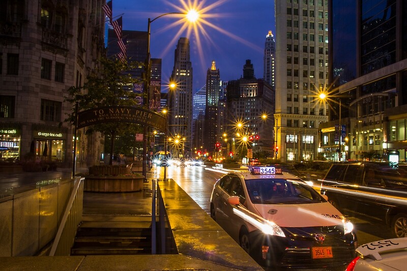 "Downtown Chicago Night Street Scene" by mcobian | Redbubble