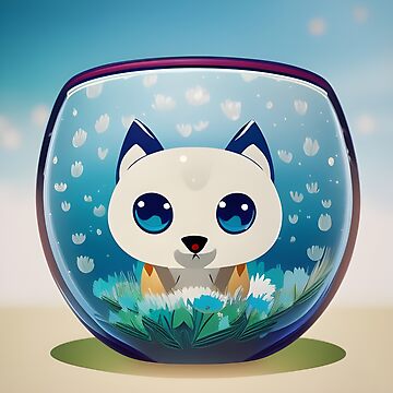 "Wolf pup in a teacup, cartoon drawing, Ai Generated Art " Sticker for ...