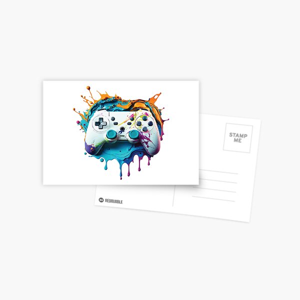 "A Game Controller with Paint Splash - Vibrant Gamer" Postcard for Sale ...