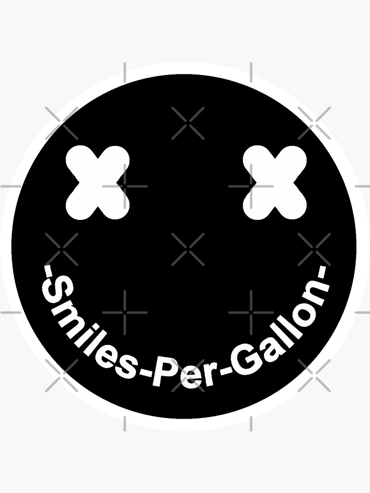 "Smiles Per Gallon" Sticker for Sale by MythTrek | Redbubble