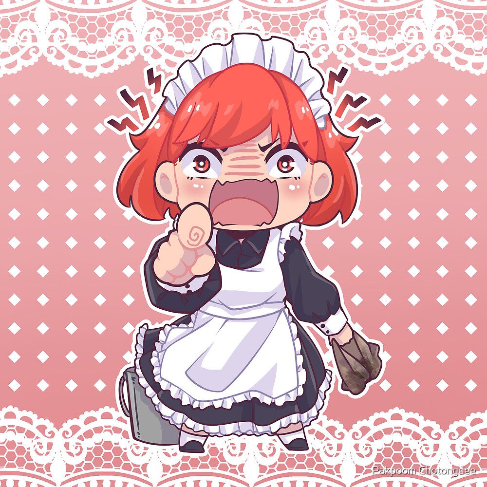 "Anime, Red short hair, Maid Sticker, - The Maid Collection" by Pakpoom ...