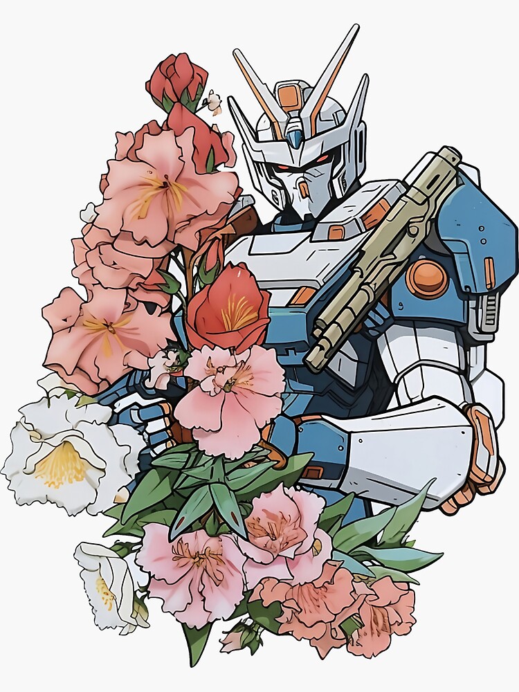 "Mecha Gundam with flowers" Sticker by AkiraZero | Redbubble