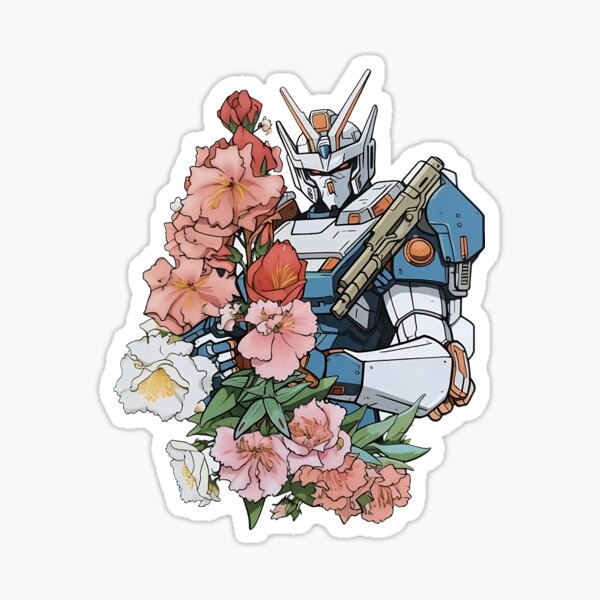 "Mecha Gundam with flowers" Sticker by AkiraZero | Redbubble