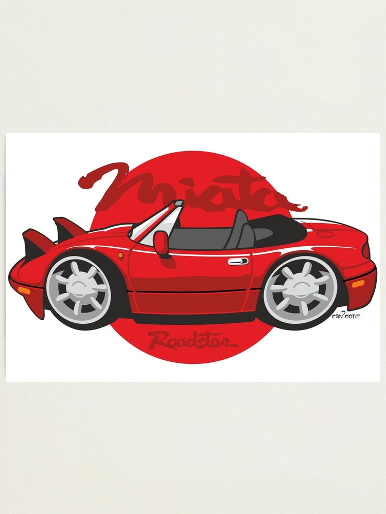 "Mazda Miata cartoon red" Photographic Print by car2oonz | Redbubble