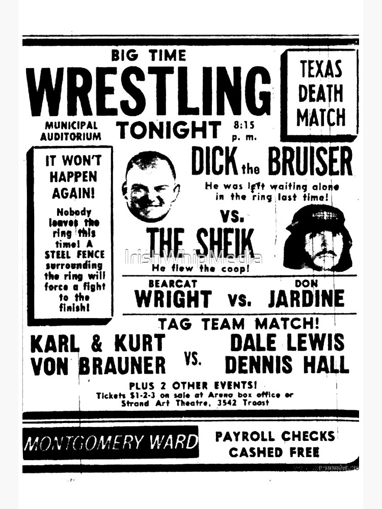 "Dick the Bruiser vs. The Sheik Advertisement for Detroit Big Time Wrestling" Art Board Print ...