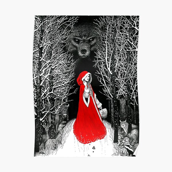 "Red Riding Hood and the Big Bad Wolf" Poster by Adalheidis | Redbubble