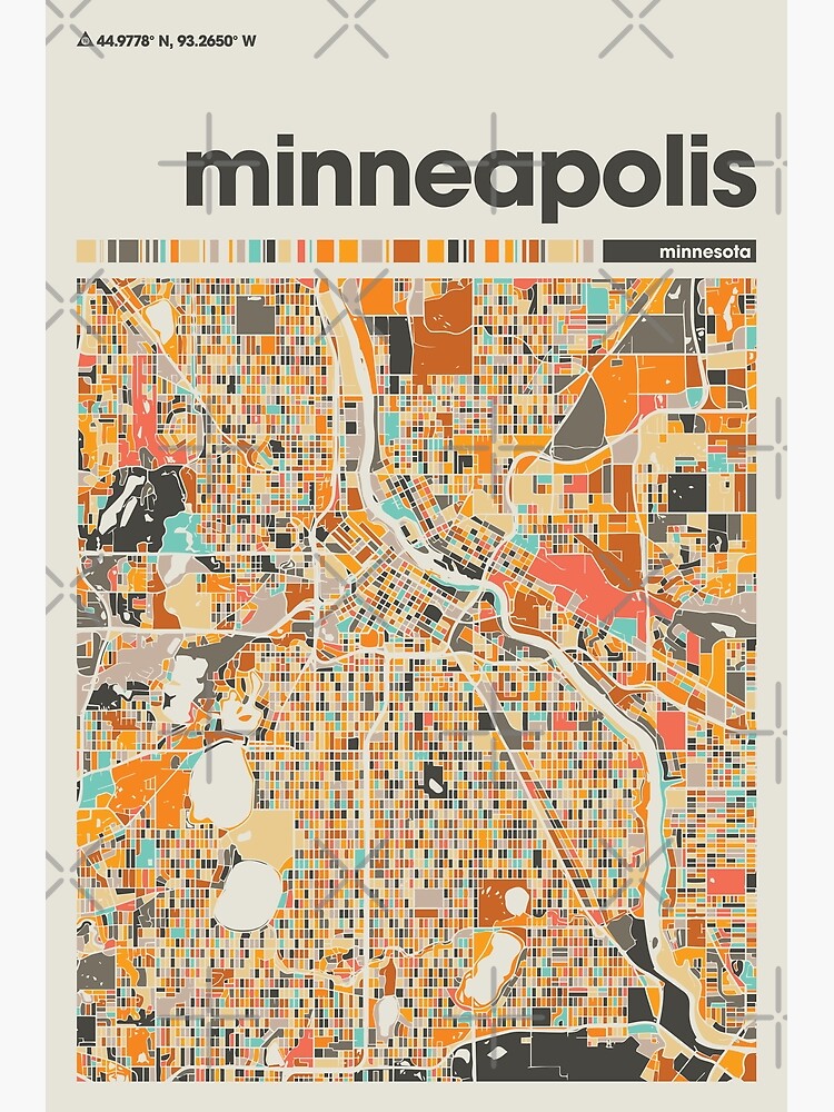 Minneapolis Colorful Map, City Of Minneapolis Map Canvas Designed ...