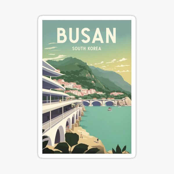 "Busan South Korea Travel Poster" Sticker for Sale by tierratour ...