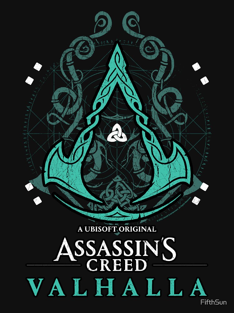 "Assassin's Creed: Valhalla Distressed Celtic Weapons Logo" T-shirt for ...