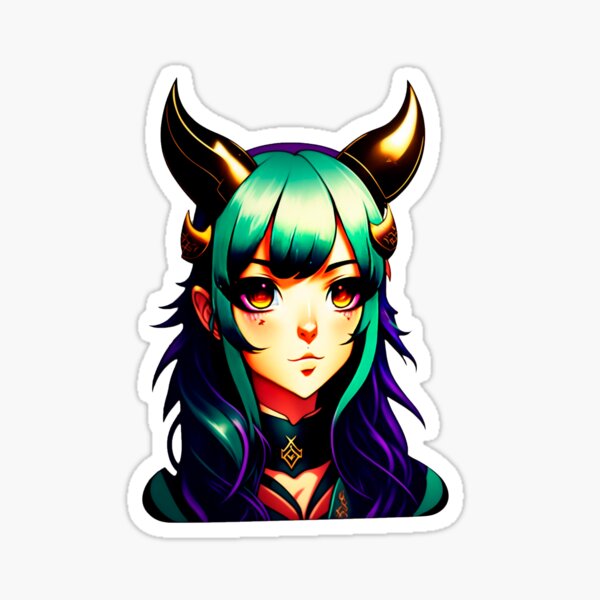 "Anime Demon Girl" Sticker for Sale by MidnightCheetah | Redbubble
