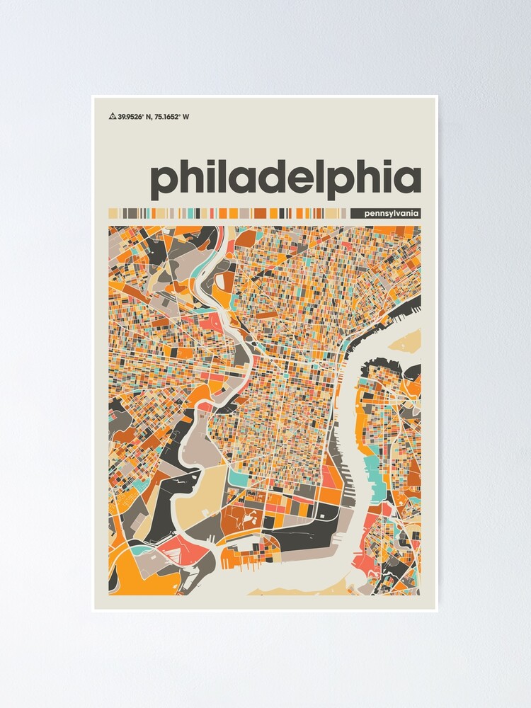 "Philadelphia Colorful Map, City of Philadelphia Map, Philadelphia ...