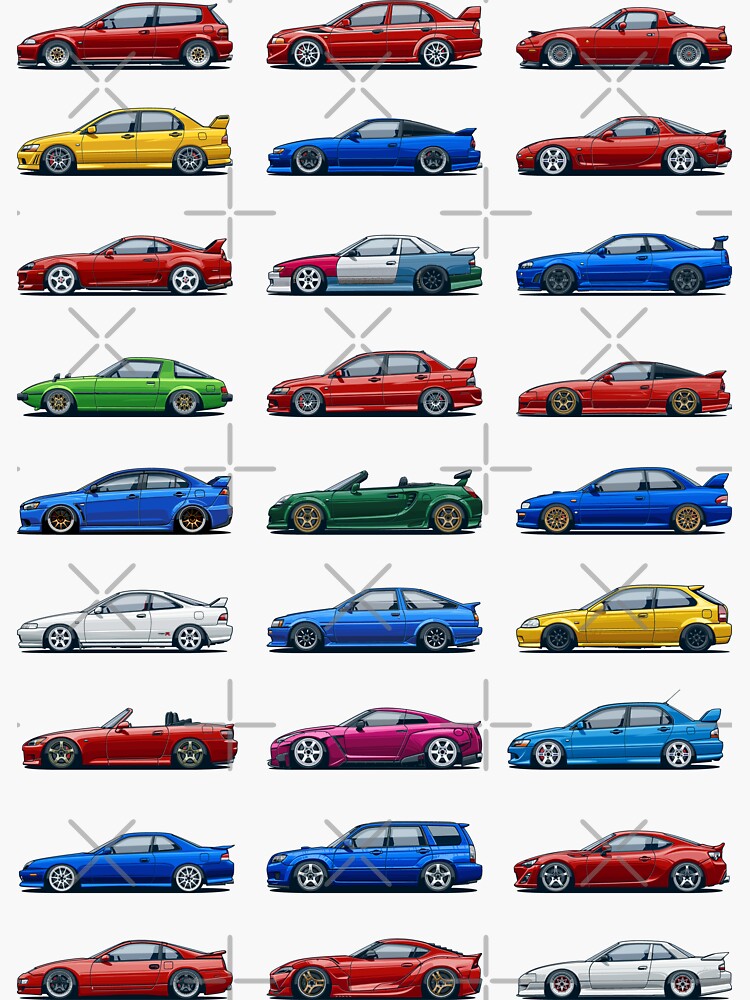 "JDM cars mega mix" Sticker for Sale by OlegMarkaryan | Redbubble