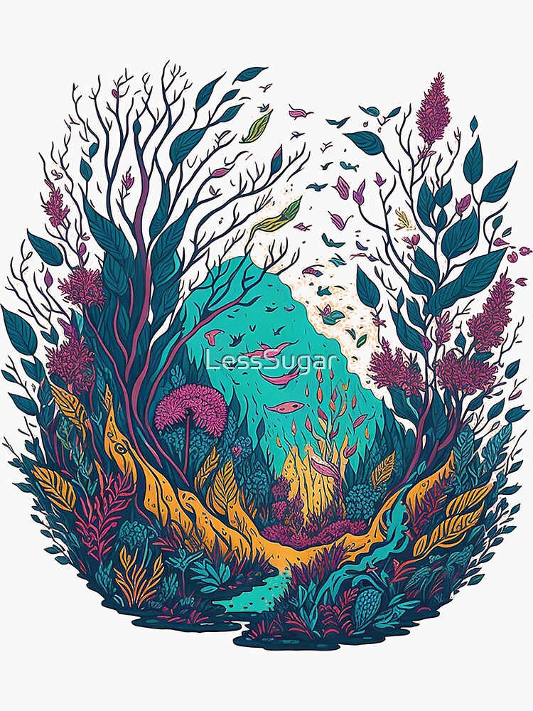"Vector Art Illustration of Eden Garden" Sticker for Sale by LessSugar ...