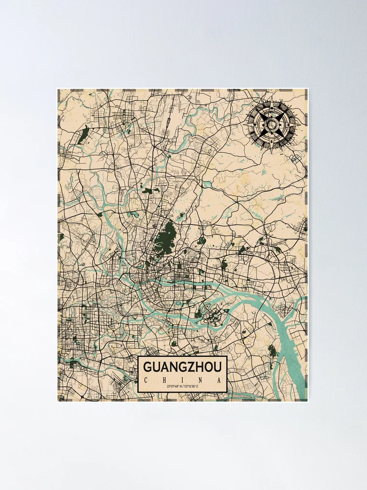 Antique Map Of Guangzhou China