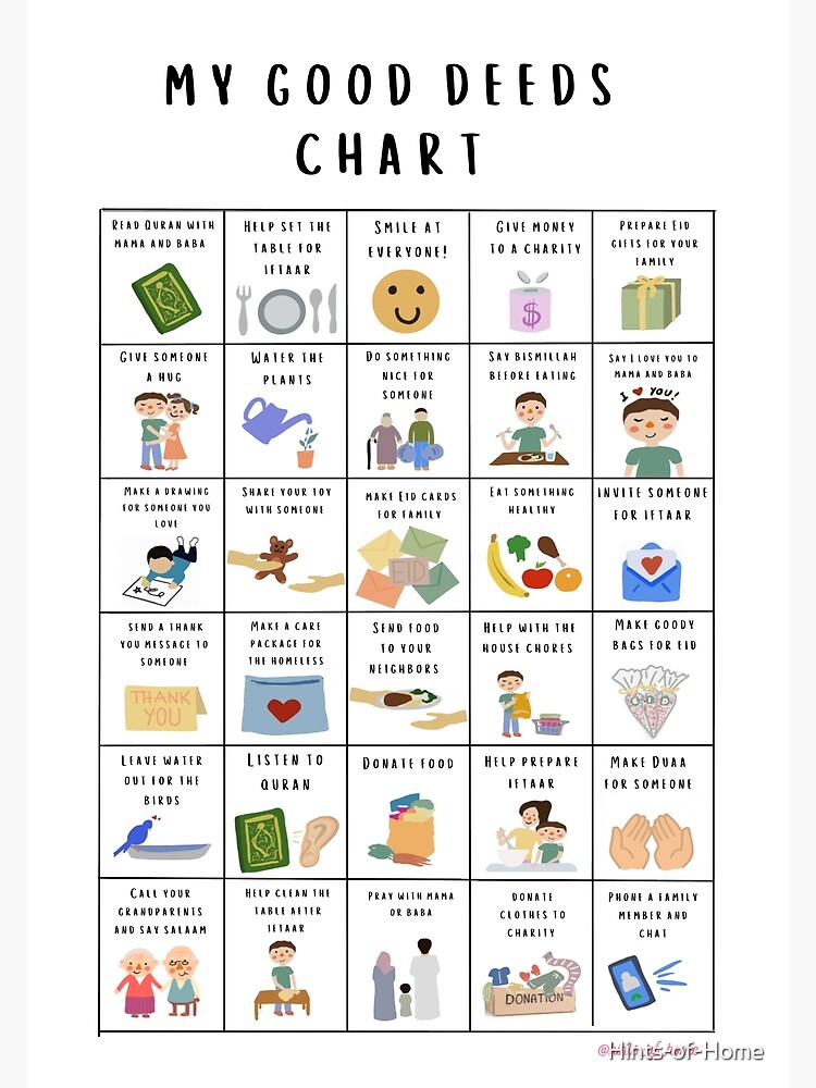 "Muslim Kids Good Deeds Chart Ramadan" Poster for Sale by Hints-of-Home ...